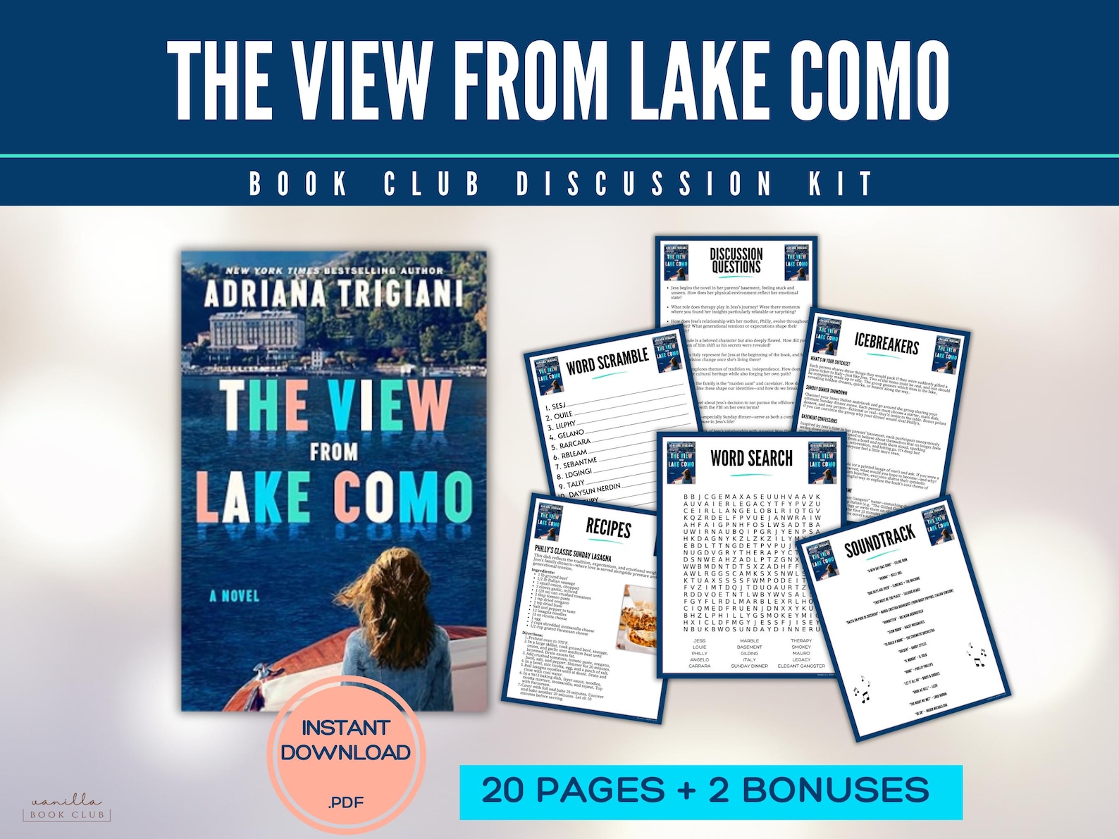 The View From Lake Como Book Club Guide Book Club Games Book Discussion ...