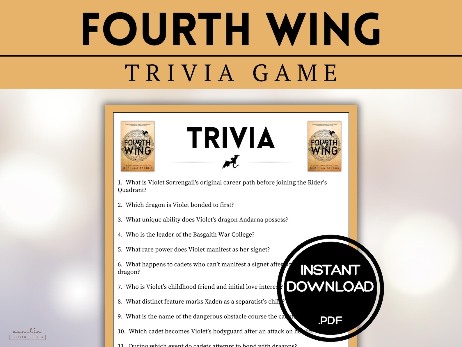 Fourth Wing Trivia Game Book Club Games Rebecca Yarros Booktok ...