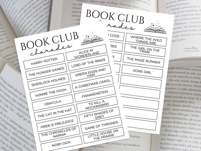 Book Club Games Book Club Charades Reading Group Ice Breaker Games ...