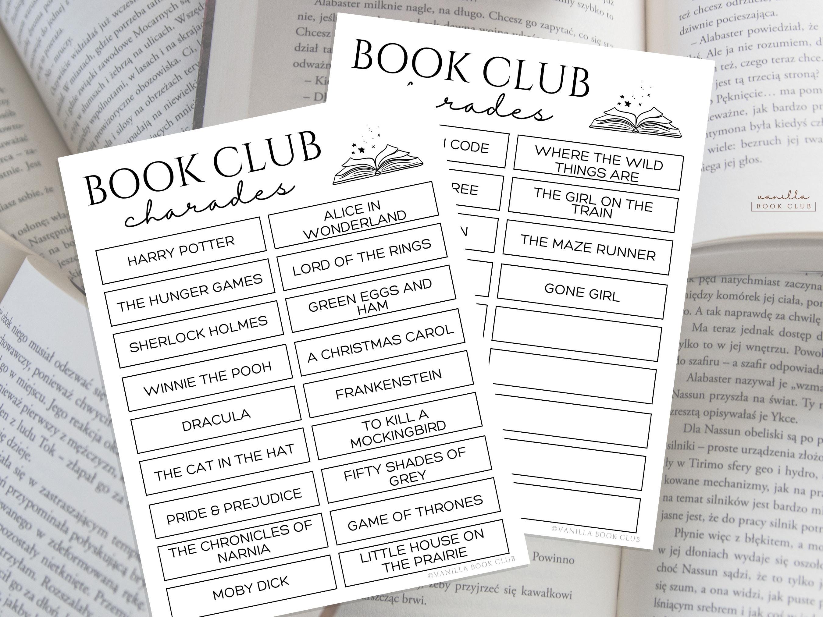 Book Club Games Book Club Charades Reading Group Ice Breaker Games ...