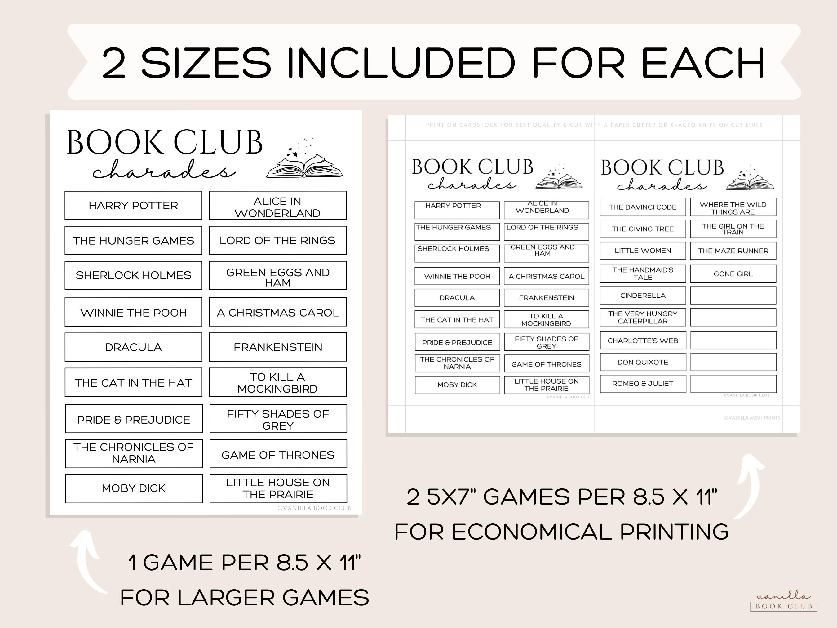Book Club Games Book Club Charades Reading Group Ice Breaker Games ...