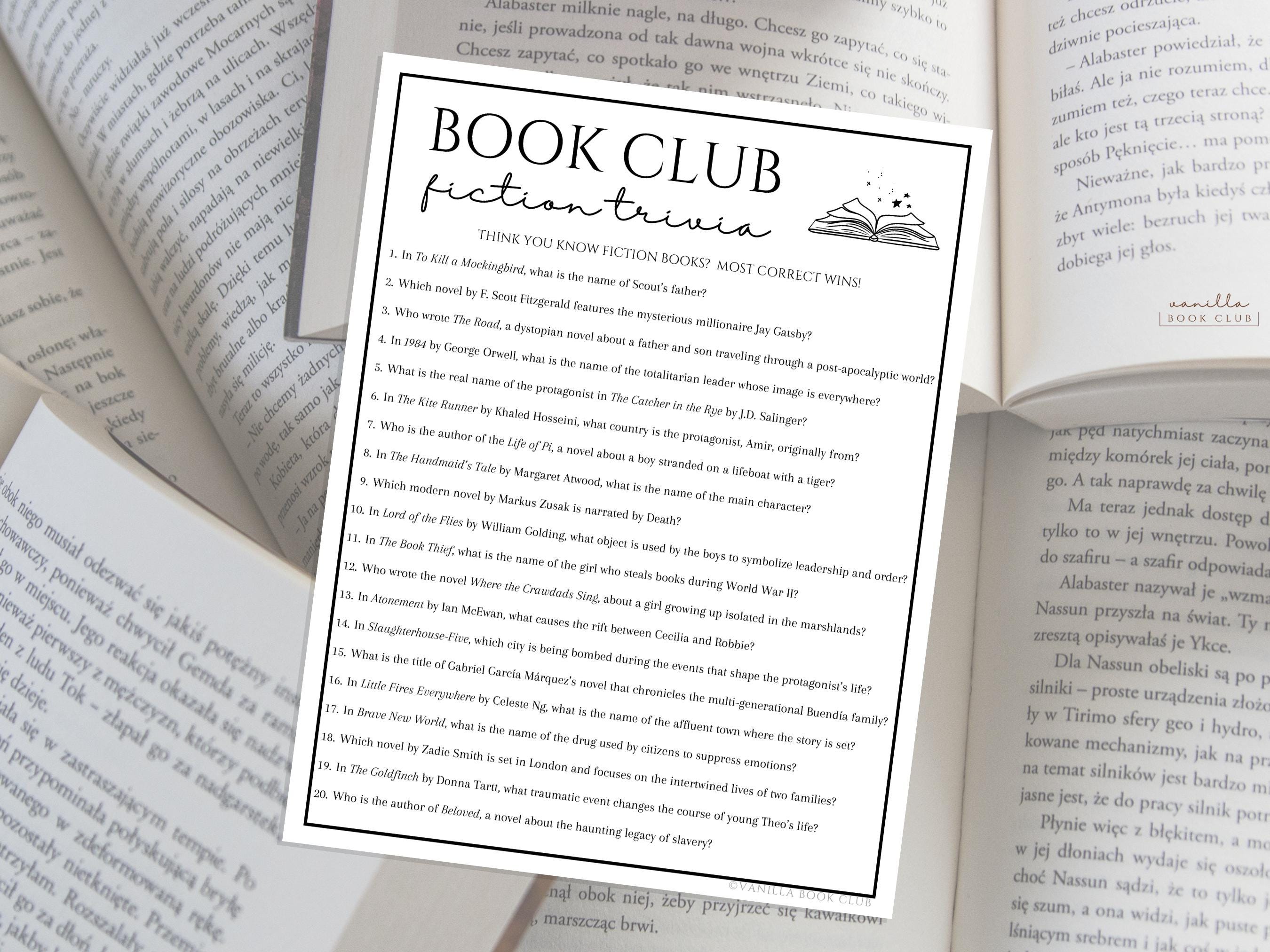 Book Club Games Fiction Book Trivia Book Club Ice Breaker Games Ladies ...