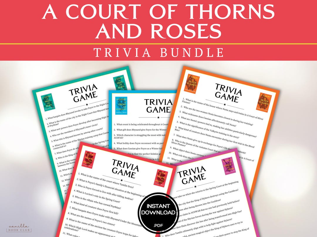 A Court of Thorns and Roses Trivia Game BUNDLE Book Club Games Sarah J ...