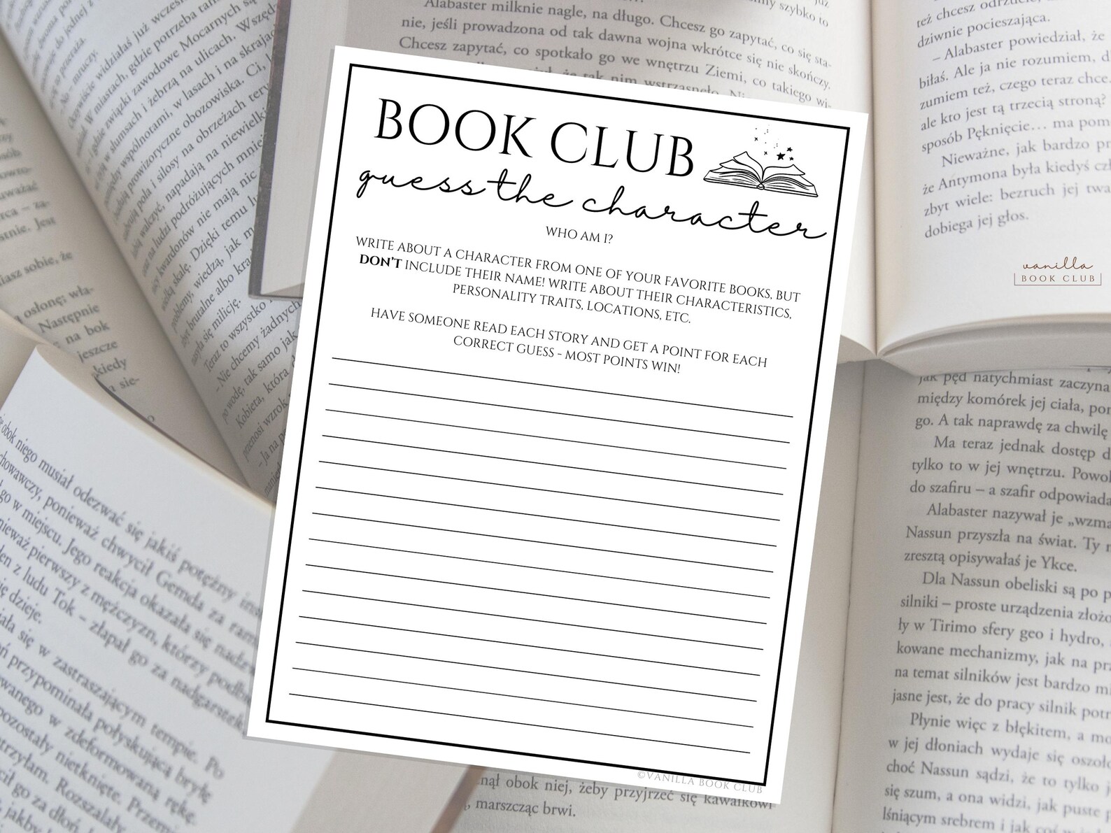 Book Club Games Guess the Character Book Club Ice Breaker Games Ladies ...