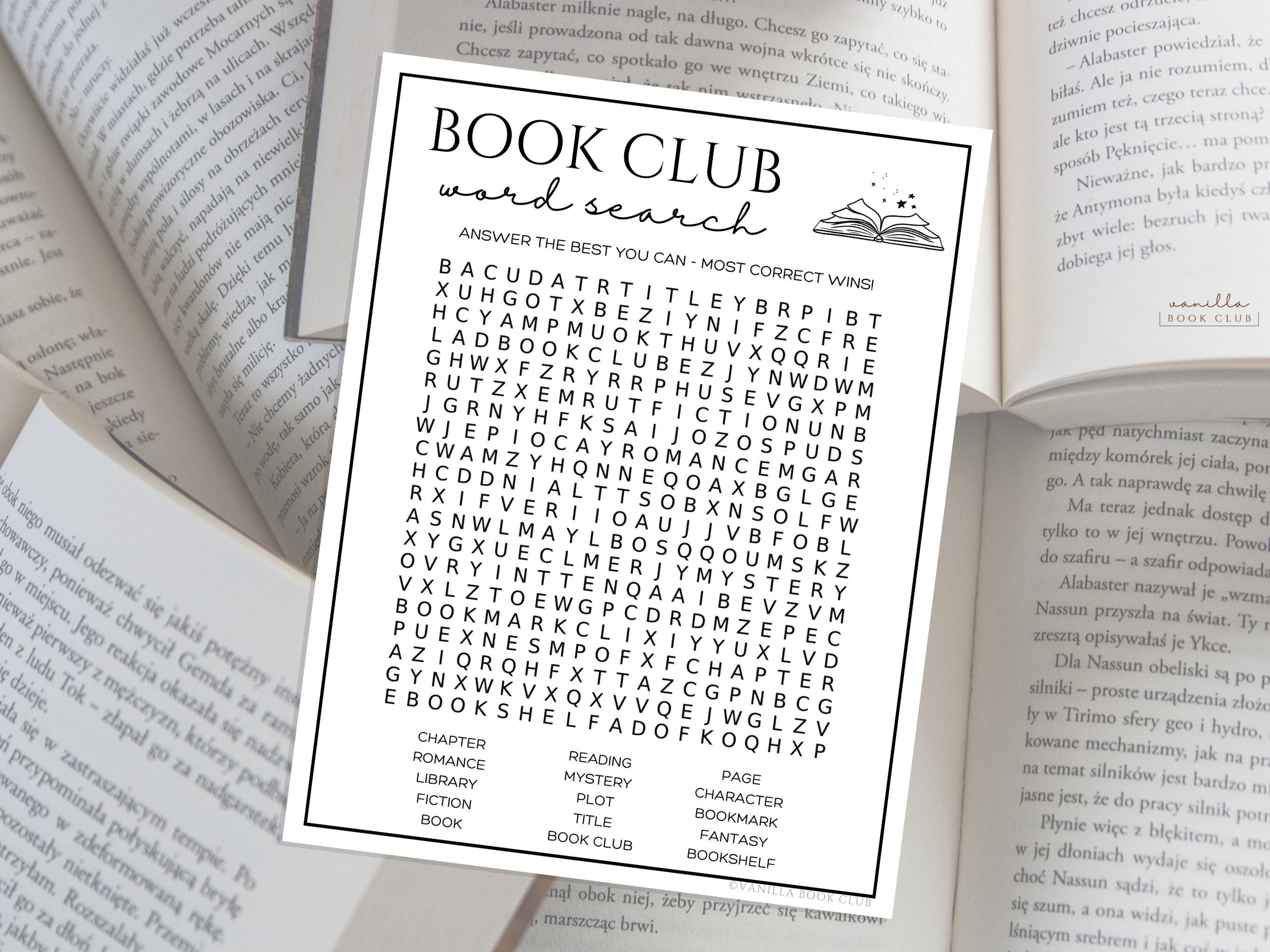 Book Club Games Word Search Book Club Ice Breaker Games Ladies Night ...