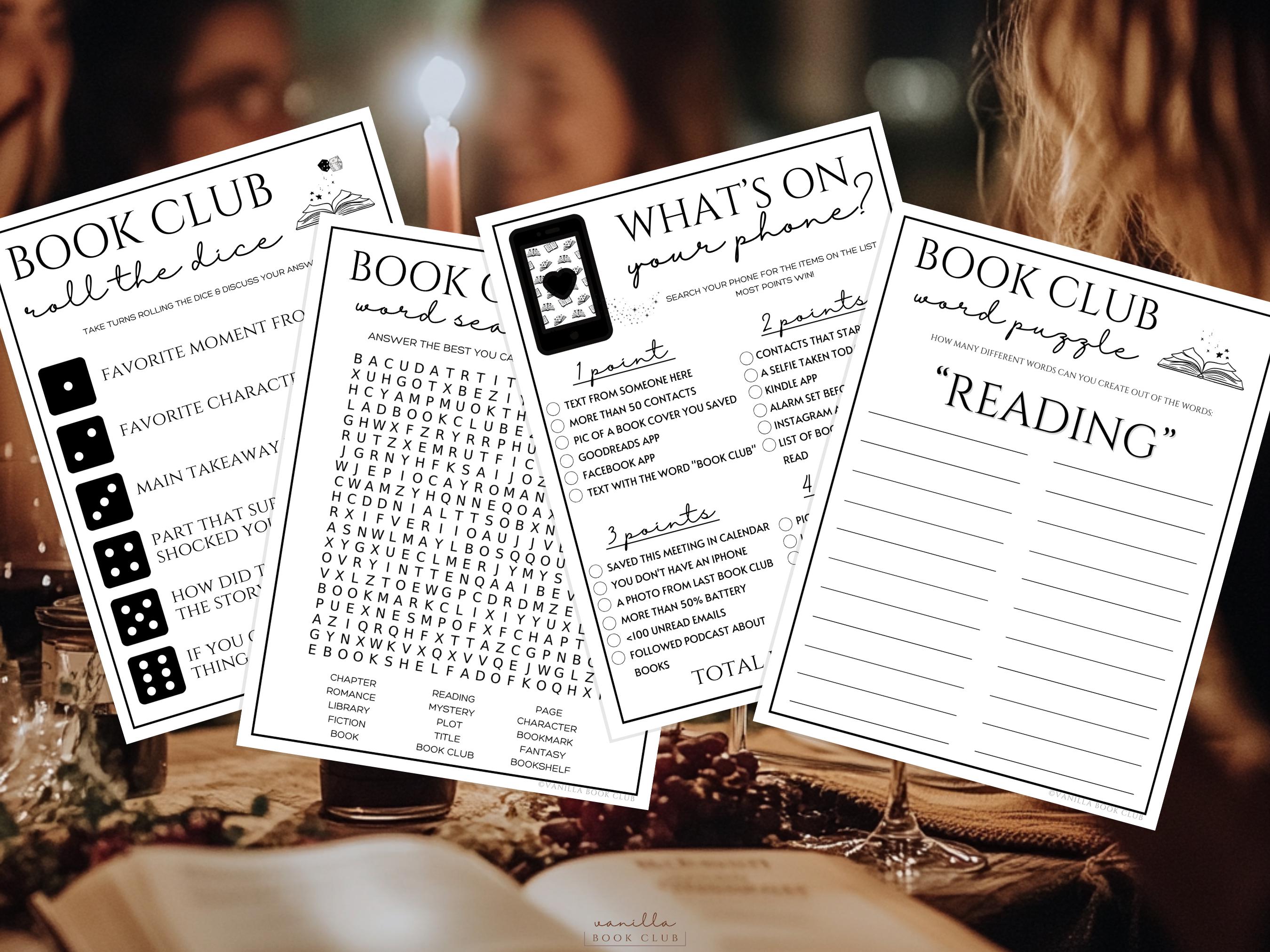 Book Club Games BUNDLE Book Club Ice Breaker Games Ladies Night Games ...