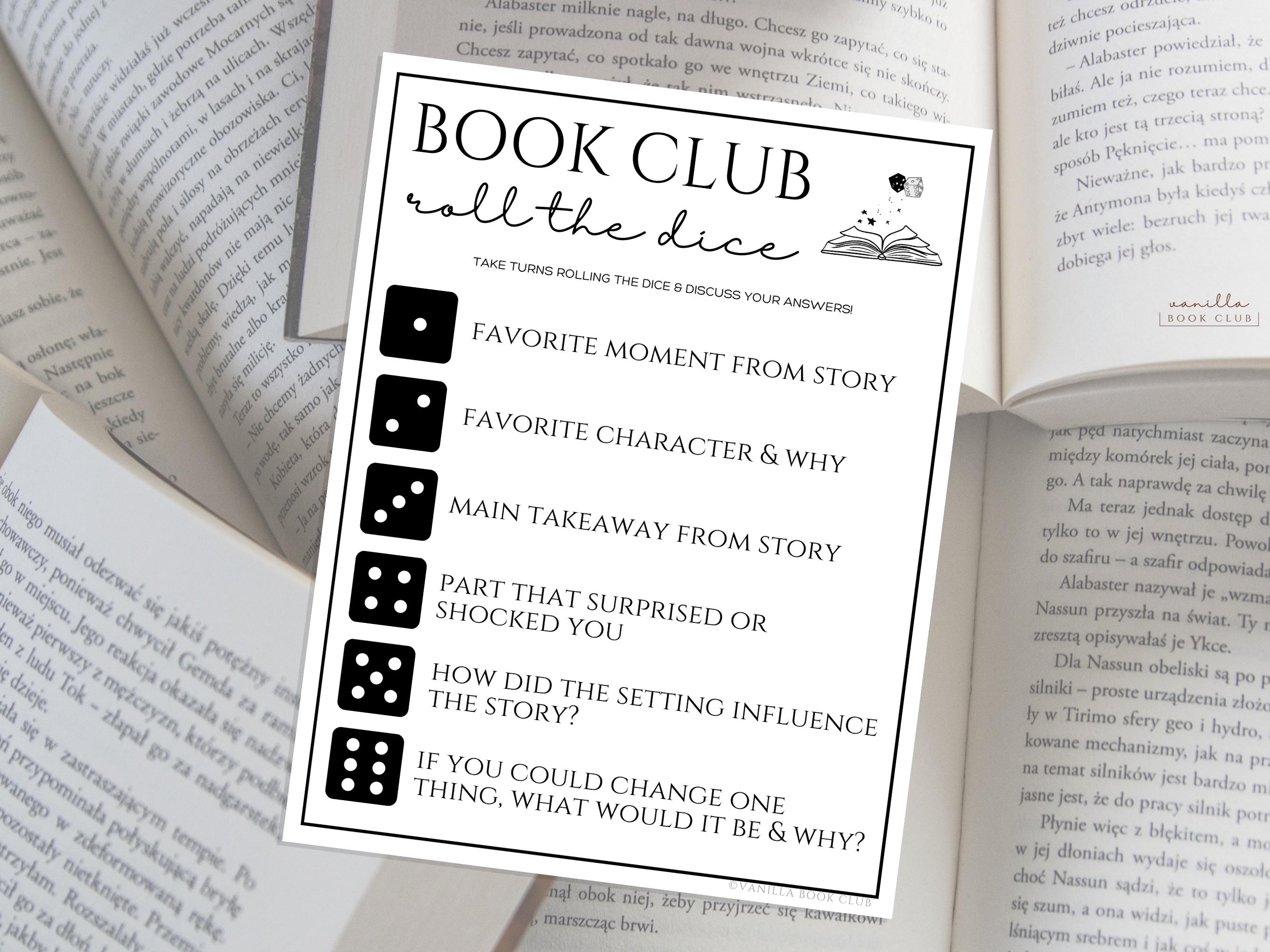 Book Club Games Roll the Dice Book Discussion Game Book Club Ice ...