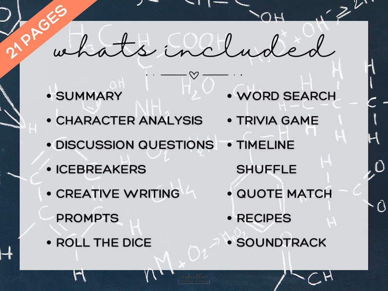 Lessons in Chemistry Book Club Guide Book Club Games Book Discussion ...