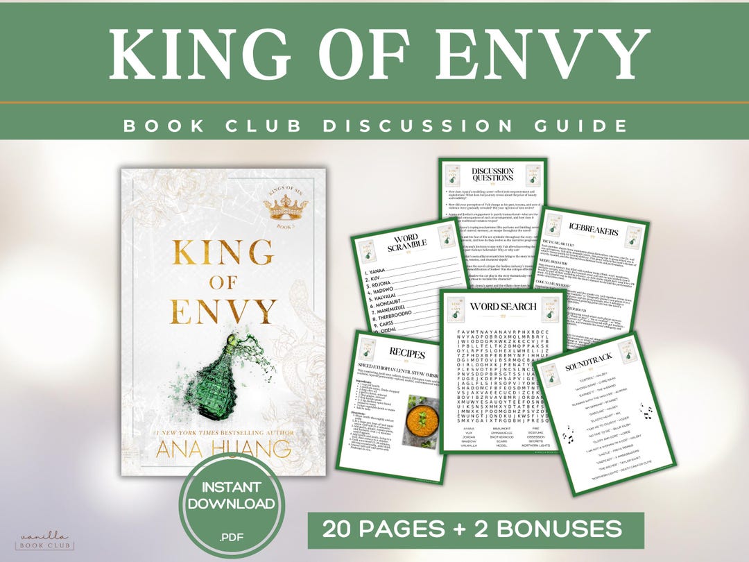 King of Envy Book Club Guide Book Club Games Book Discussion Questions ...