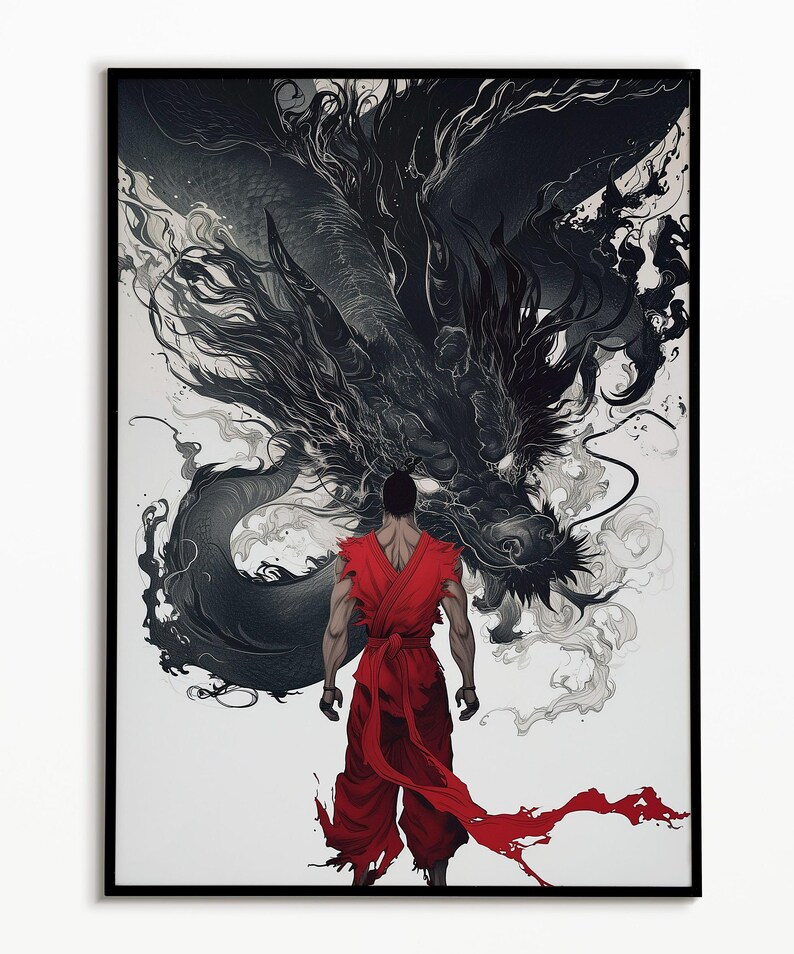 Street Fighter Ryu Dragon Digital Poster - Video Game Print - Retro ...