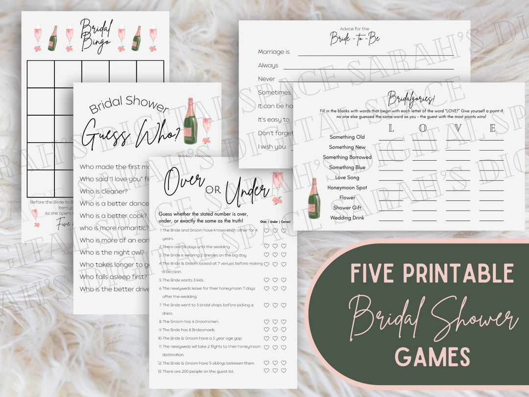 Bridal Shower Game Bundle Printable Bridal Shower Games Champagne ...