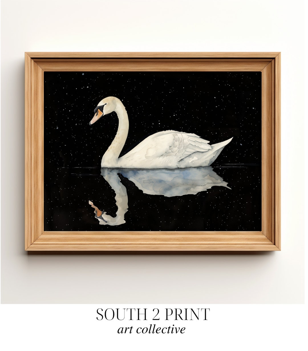 PRINTABLE White Swan Black Background | Swan at Night Vintage Oil ...