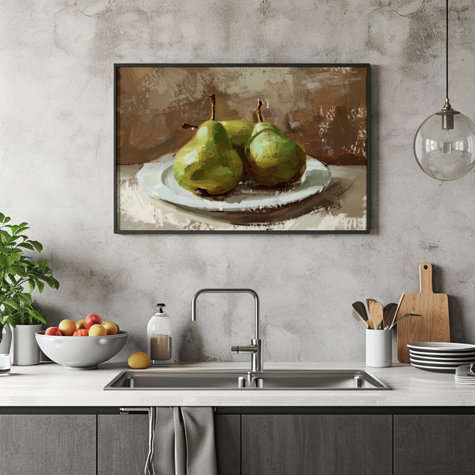 PRINTABLE Green Pears Antique Farmhouse Kitchen Print Style of Matisse ...