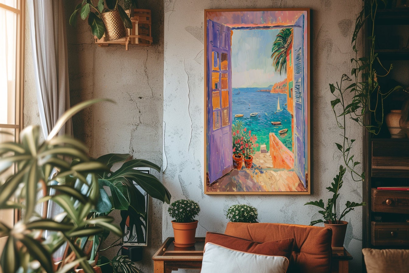 Matisse Style Sea View Painting | Open Window Coastal Art (digital ...