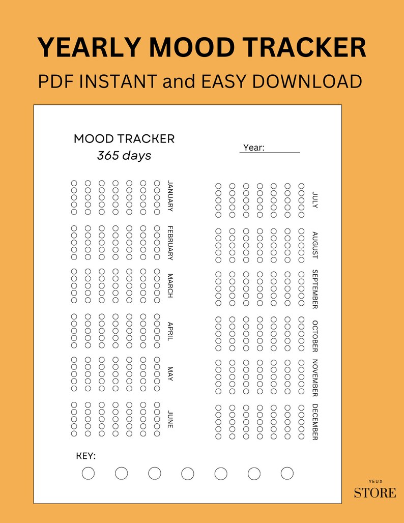 Yearly 365 Days Mood Tracker Template Log Sheet Minimalist Design ...