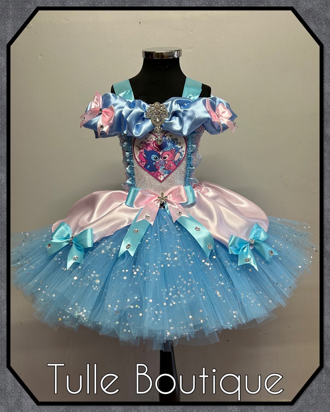 Girls Stitch and Angel Ballgown Birthday Party Tutu Dress Book Day ...