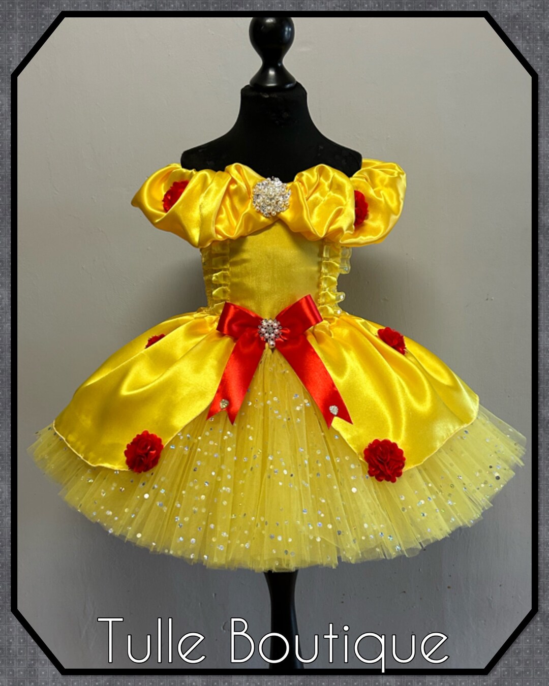 Girls Yellow Princess Belle Ballgown Birthday Party Tutu Dress Book Day ...