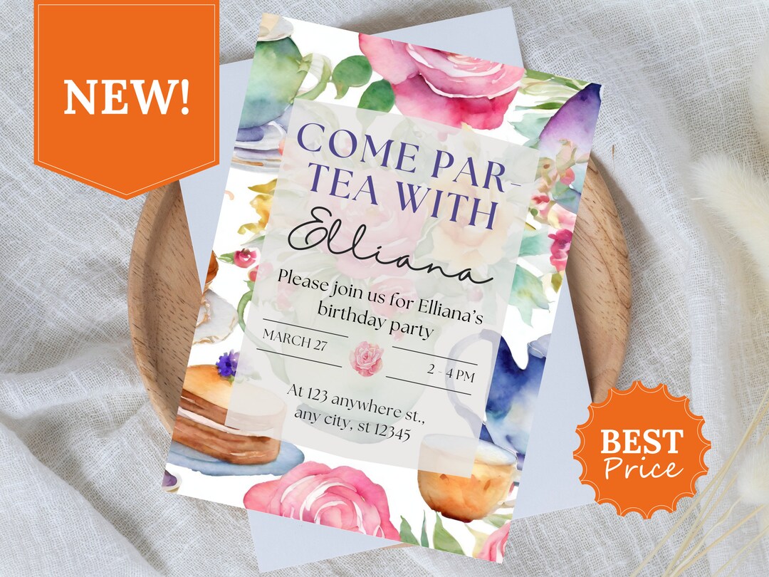 Come Par-tea Birthday Invitation Digital Tea Party Invite for Kids ...