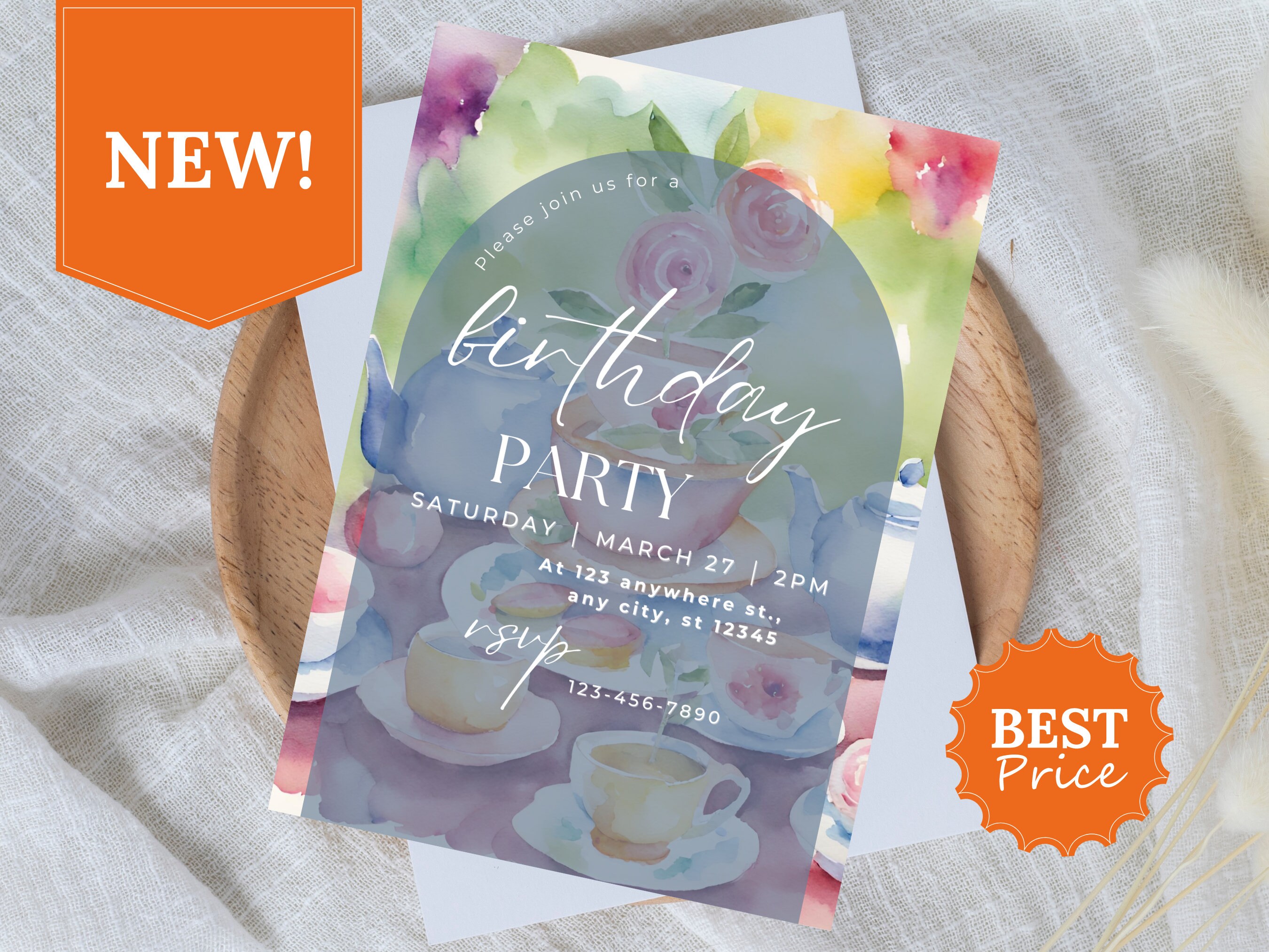 Tea Party Theme Invite Template: Instant Access,floral High Tea Invite ...