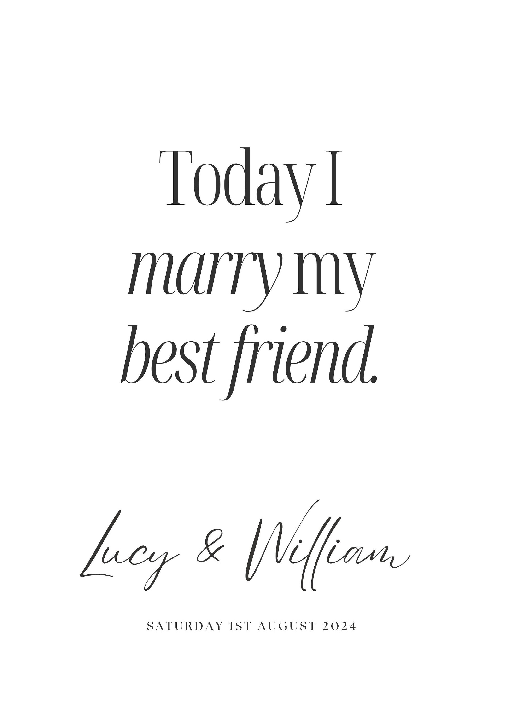 Today I Marry My Best Friend, Wedding Welcome Sign. Personalised With ...