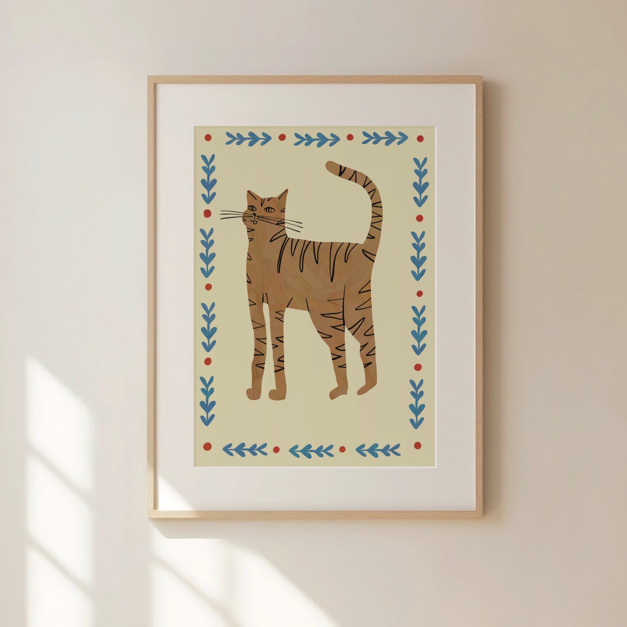 Funny Cat Poster, Cute Kitten Illustration, Cat Lover Gift, Cottage Cat ...