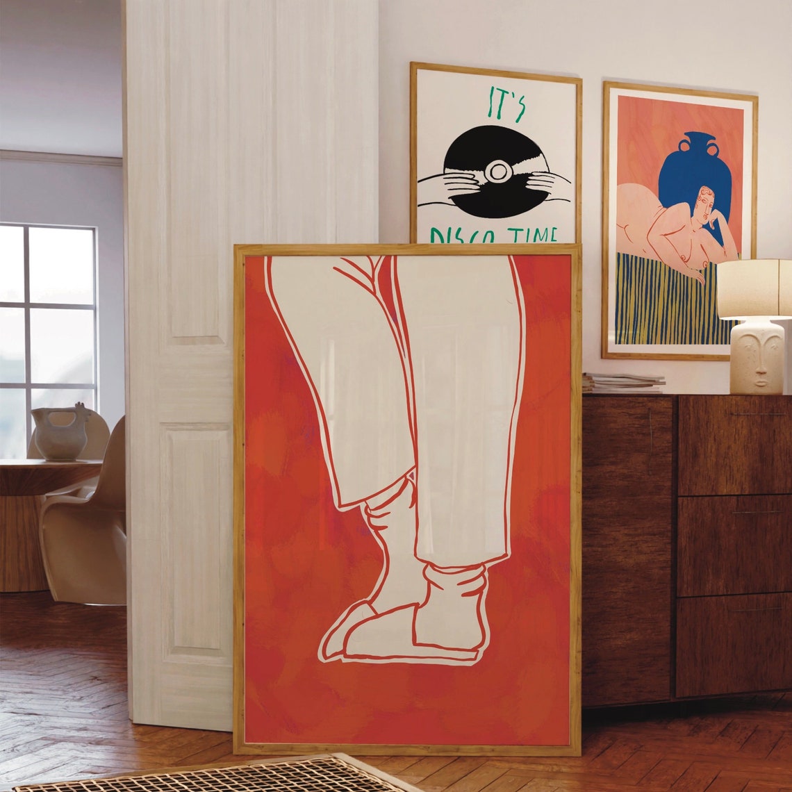 Maximalist People Portrait Print Modern Handmade Prints Eclectic Red ...