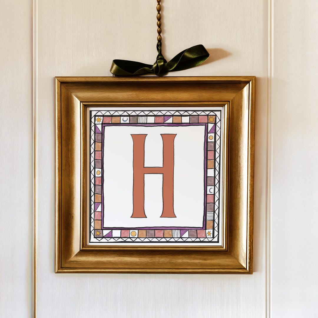 H Initial Print Decor, Nursery Letter Wall Art, New Born Baby Gift ...