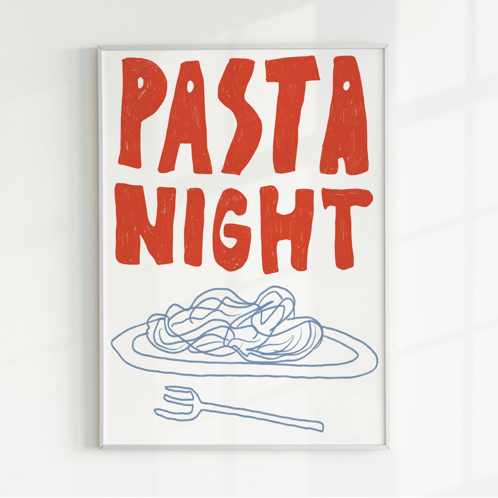 Pasta Night Poster, Spaghetti Wall Art, Hand Drawn Pasta Decor, Dining ...
