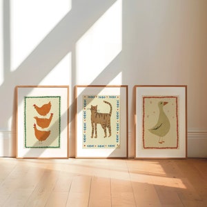 Set of 3 Farm Animals Print, Art Bundle Children Bedroom, Vintage ...