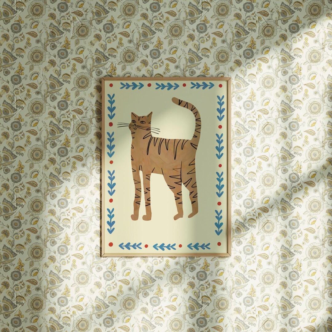 Funny Cat Poster, Cute Kitten Illustration, Cat Lover Gift, Cottage Cat ...