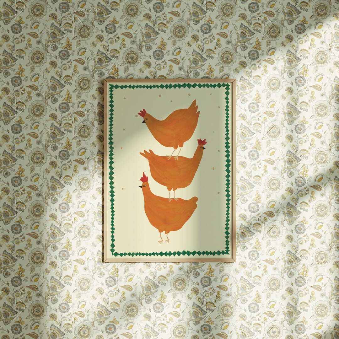 Cottage Core Wall Art, Chicken Print, Farmhouse Wall Decor, Boho ...