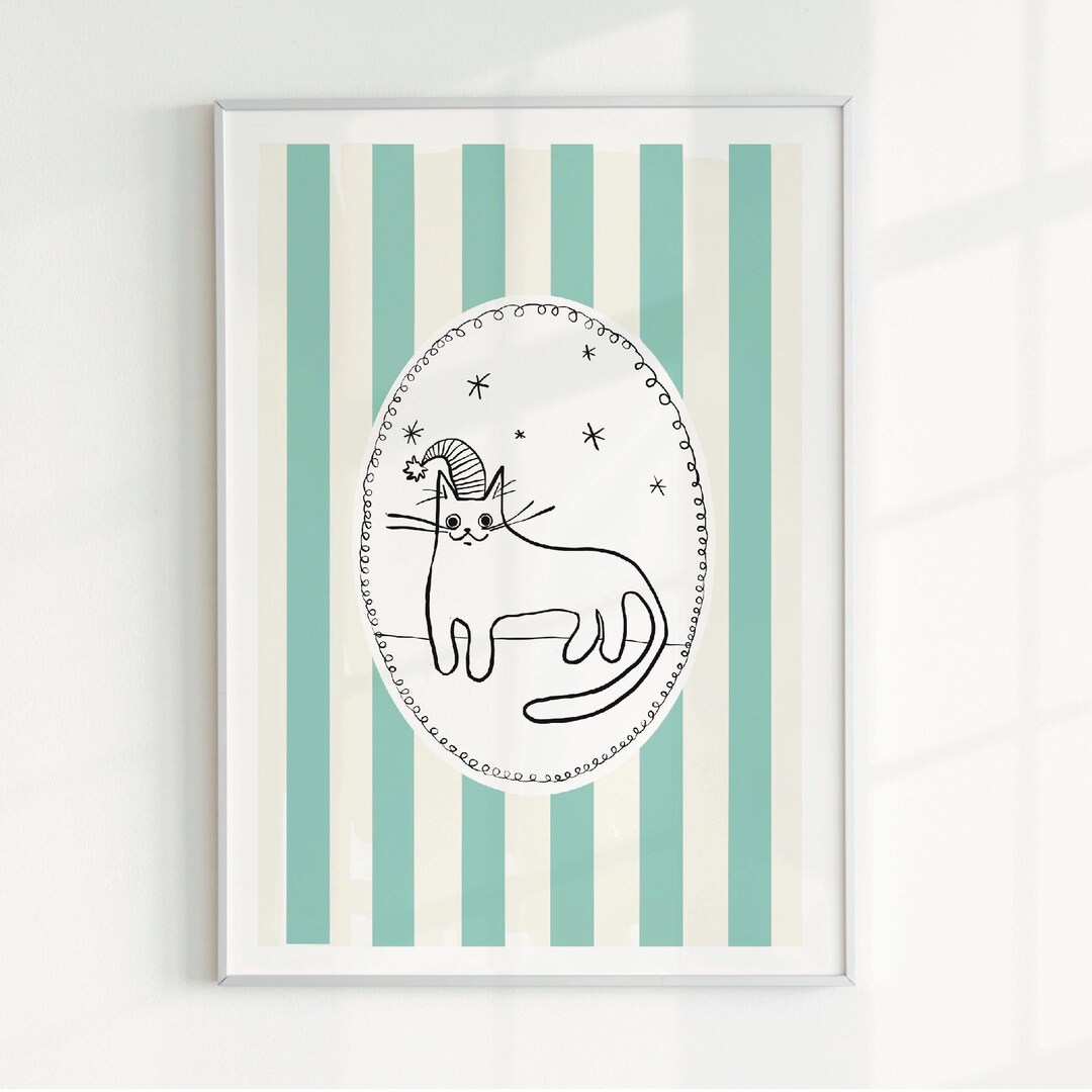 Cute Nursery Cat Art, Cottage Core Wall Art,funny Kitty Print ...