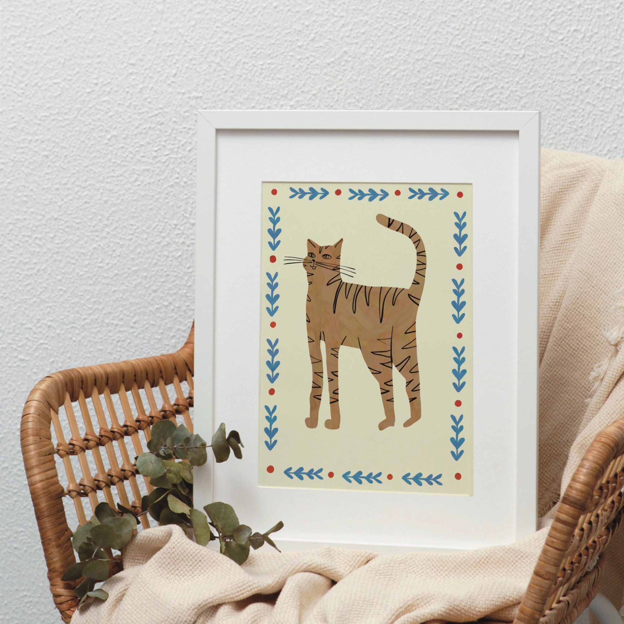 Funny Cat Poster, Cute Kitten Illustration, Cat Lover Gift, Cottage Cat ...