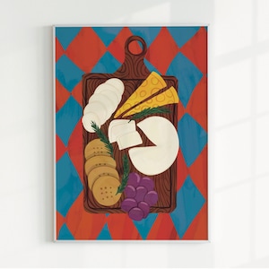Cheese Plate Wall Art Checkerboard Print Modern Handmade Art Kitchen ...