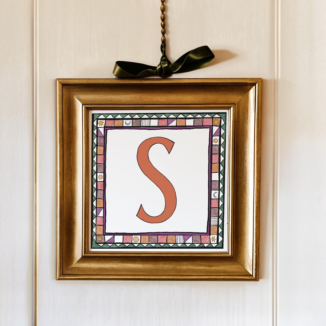 S Initial Print Decor, Nursery Letter Wall Art, New Born Baby Gift ...