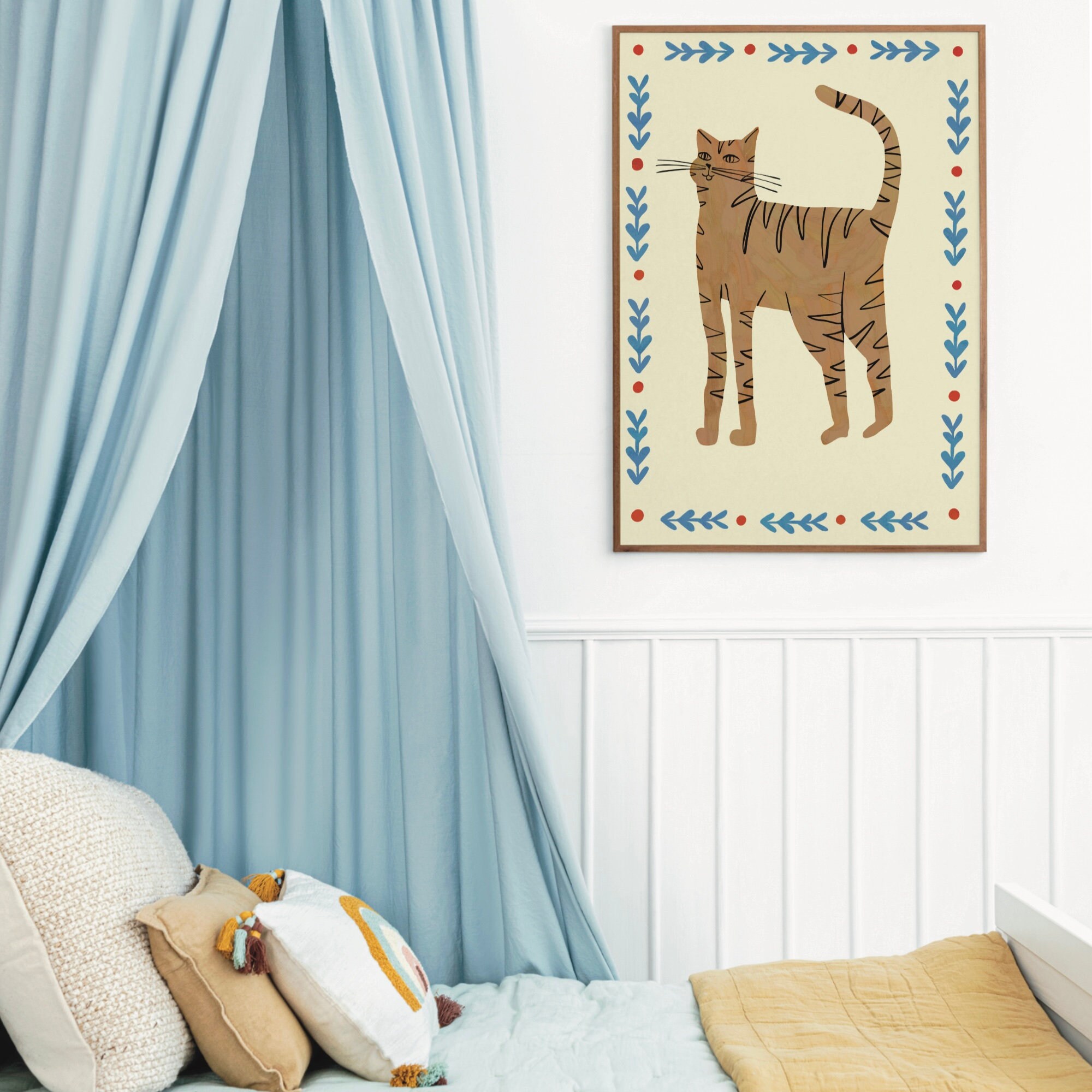 Funny Cat Poster, Cute Kitten Illustration, Cat Lover Gift, Cottage Cat ...