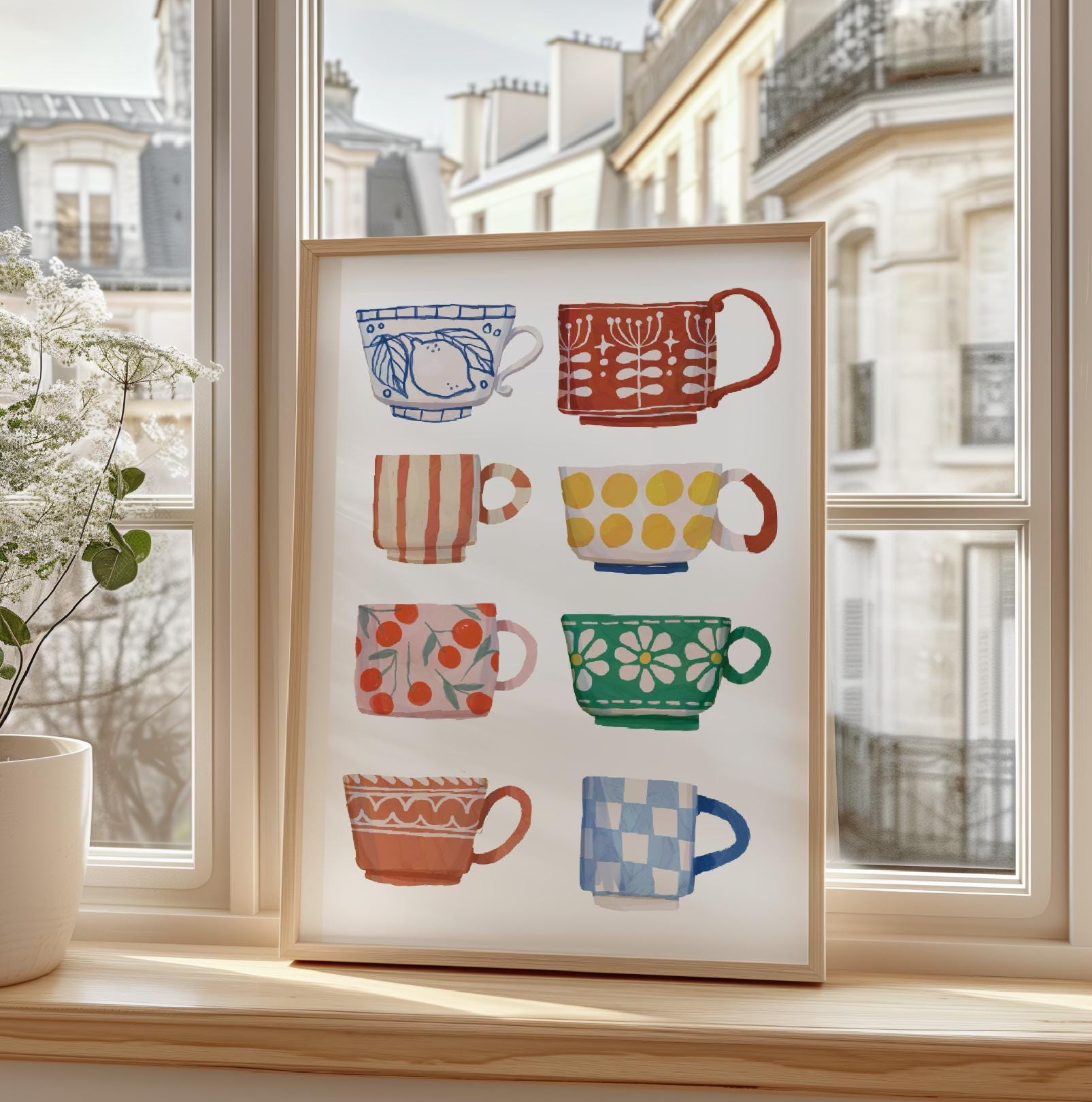 Tea Cup Print, Breakfast Poster, Coffee Printable Art, Handmade Kitchen ...