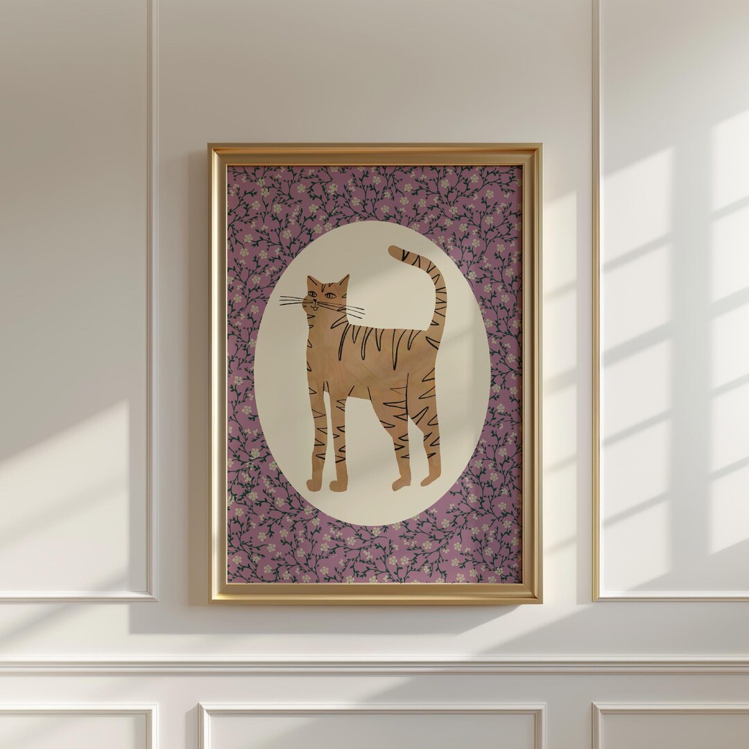Funny Cat Poster, Cute Kitten Illustration, Cat Lover Gift, Cottage Cat ...