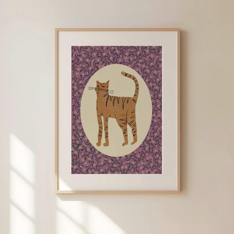 Funny Cat Poster, Cute Kitten Illustration, Cat Lover Gift, Cottage Cat ...