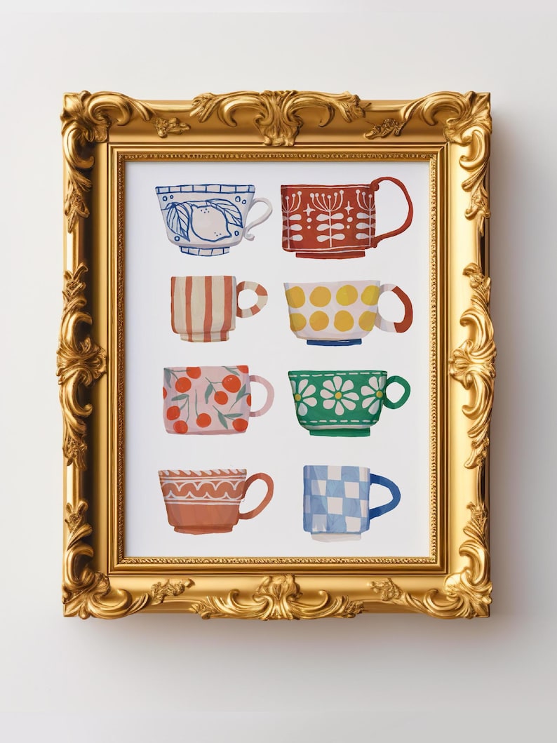 Tea Cup Print, Breakfast Poster, Coffee Printable Art, Handmade Kitchen ...