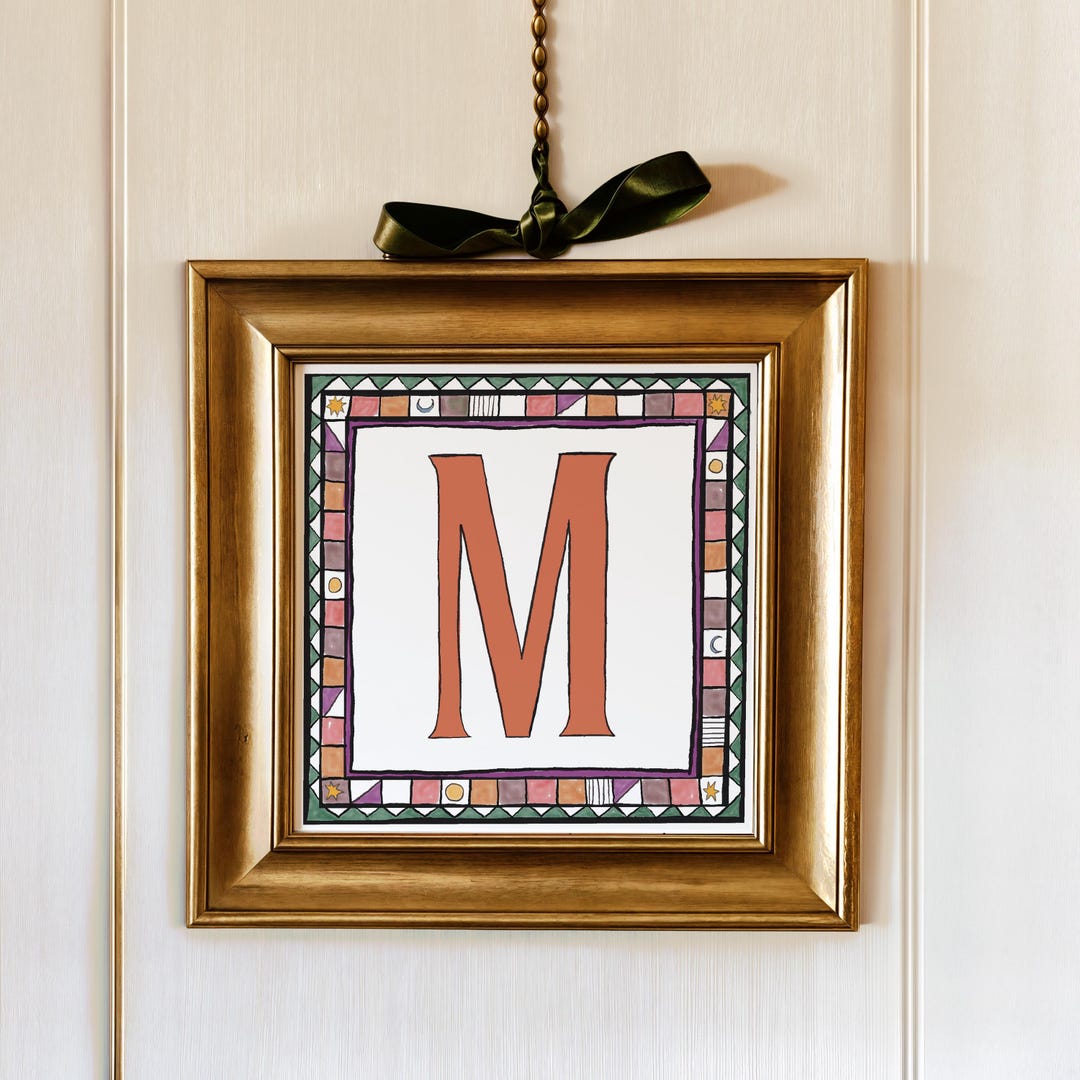 M Initial Print Decor, Nursery Letter Wall Art, New Born Baby Gift ...