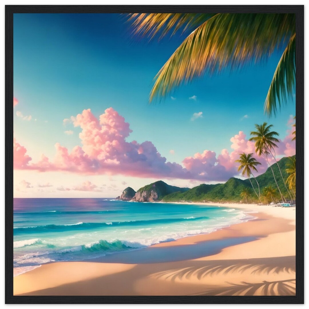 Stunning Painting of a Tropical Beach Premium Matte Paper Wooden Framed ...