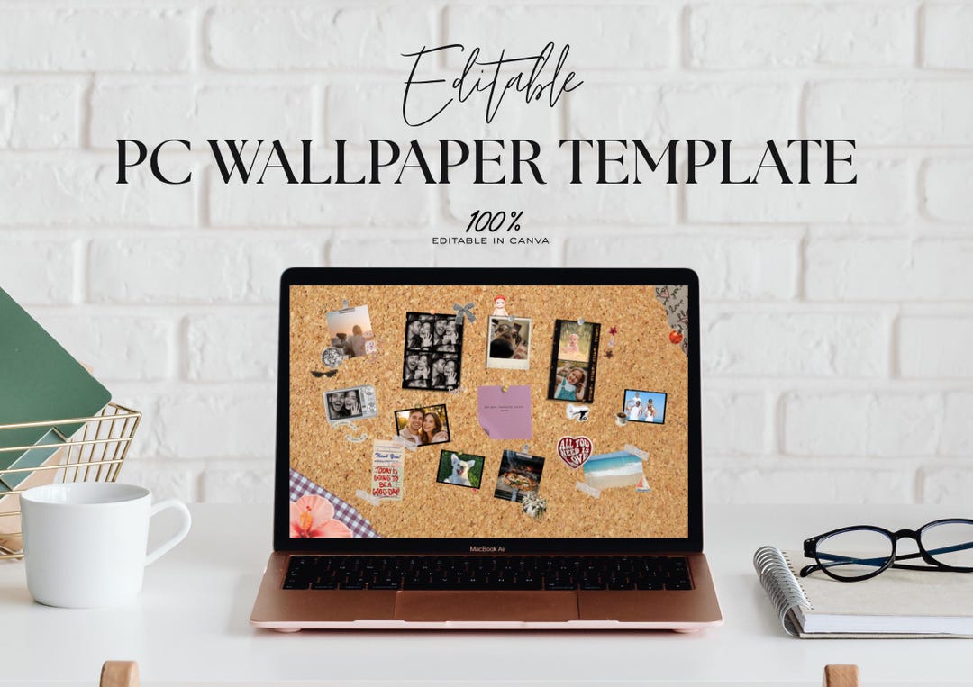 Editable Corkboard Desktop Background | Canva Vision Board Wallpaper ...