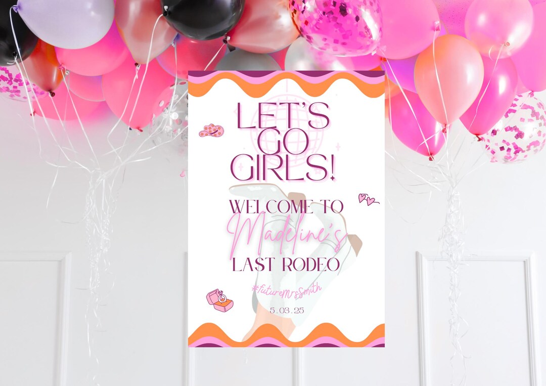 Hens Party Pink Cowgirl Theme Welcome Sign Template | Last Rodeo, Disco ...