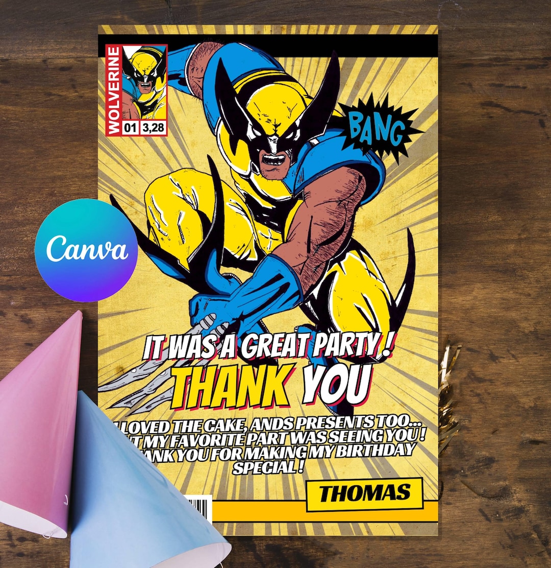 Wolverine Thank You Card Editable Canva Template Printable Instant ...