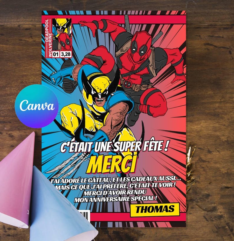 Deadpool Wolverine Thank You Card Editable Canva Template Printable ...