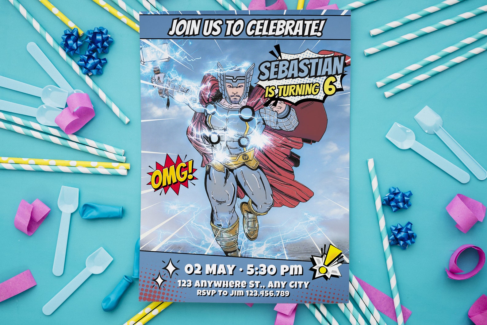 Announcement, Editable Thor Birthday Card, Children's Birthday Party ...