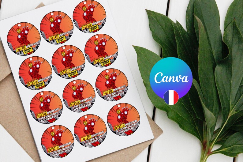 Round Favor Tag Template, Iron Man Round Tag, Square Tag, Editable ...