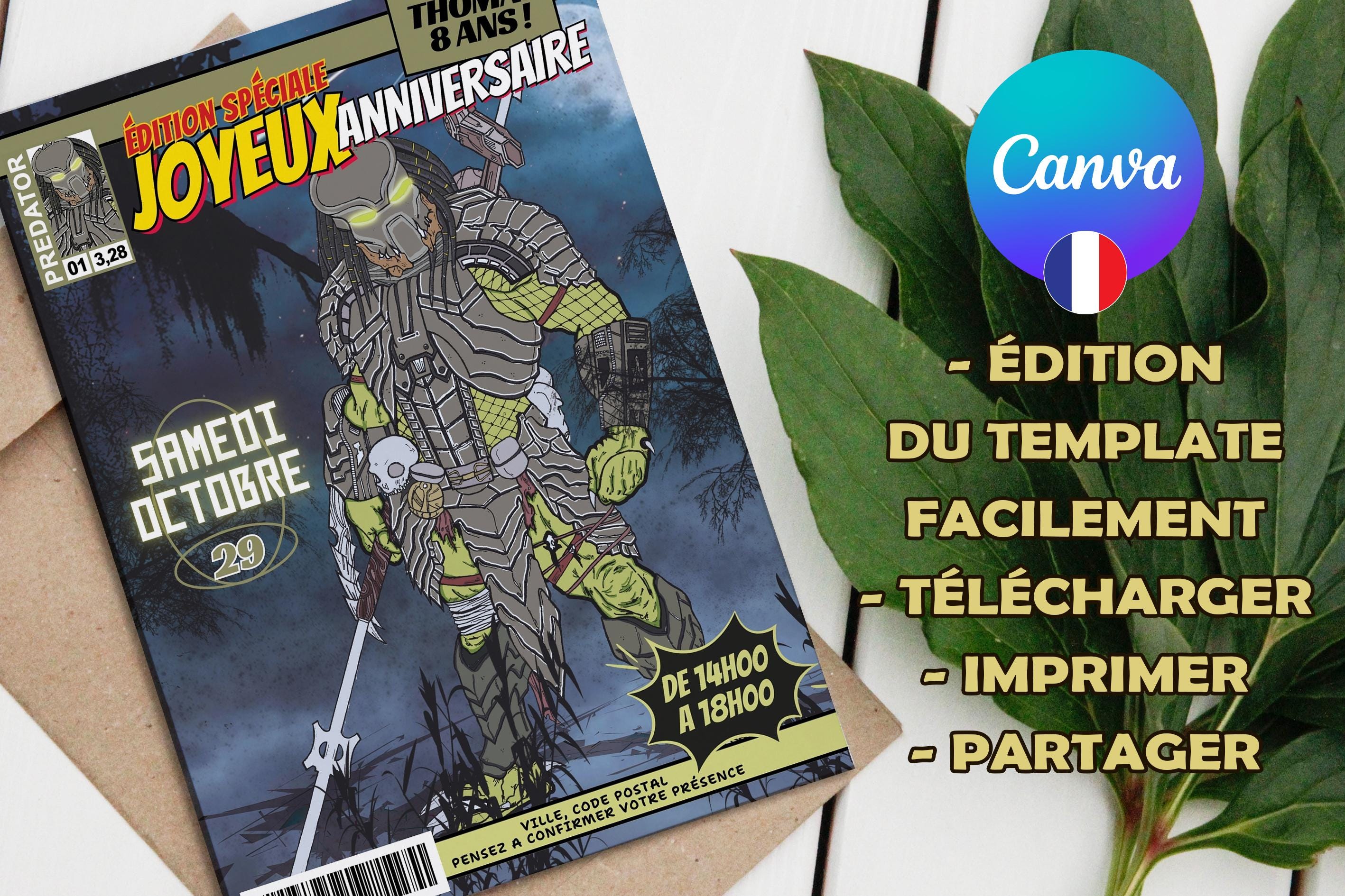 Predator Birthday Card, Kids Birthday Party Invitation Card Editable ...