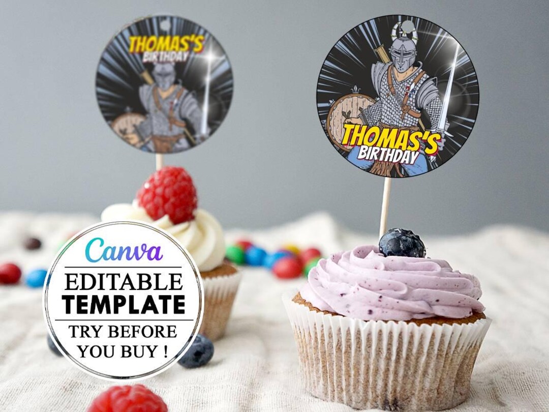 Medieval Knight Cupcake Topper Template Editable Canva, Printable ...